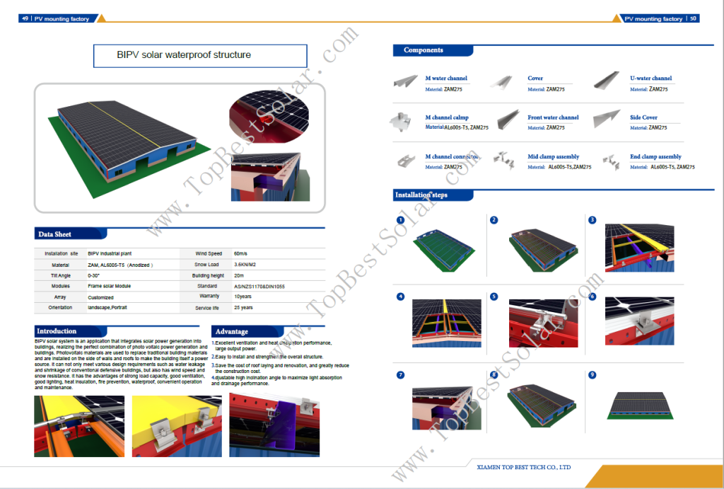 BIPV solar mounting waterproof structure factory direct